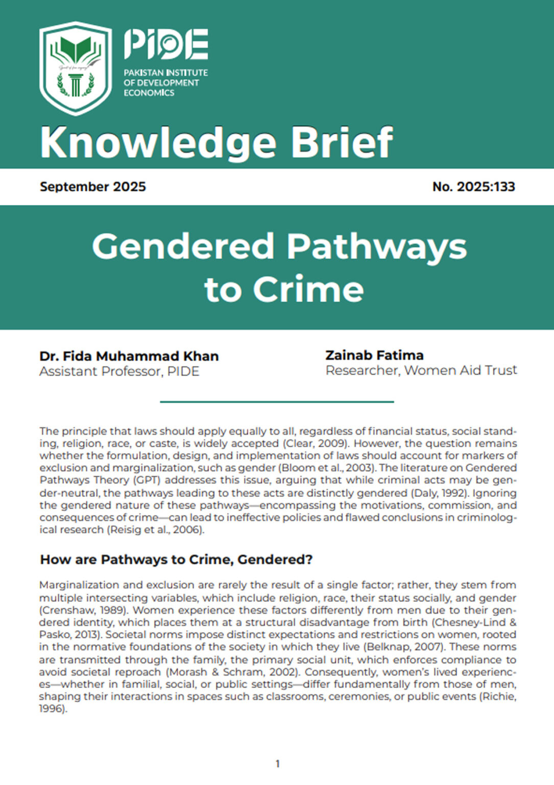 Gendered Pathways to Crime