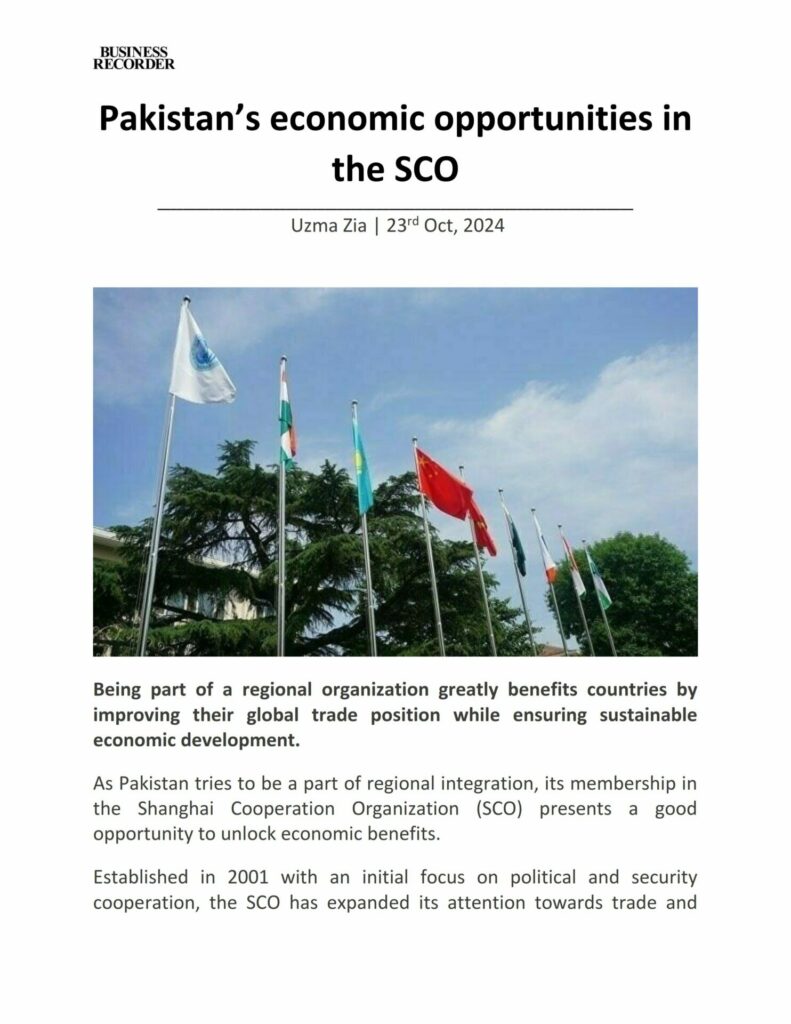 Pakistan’s economic opportunities in the SCO