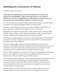 Rethinking the seed industry in Pakistan